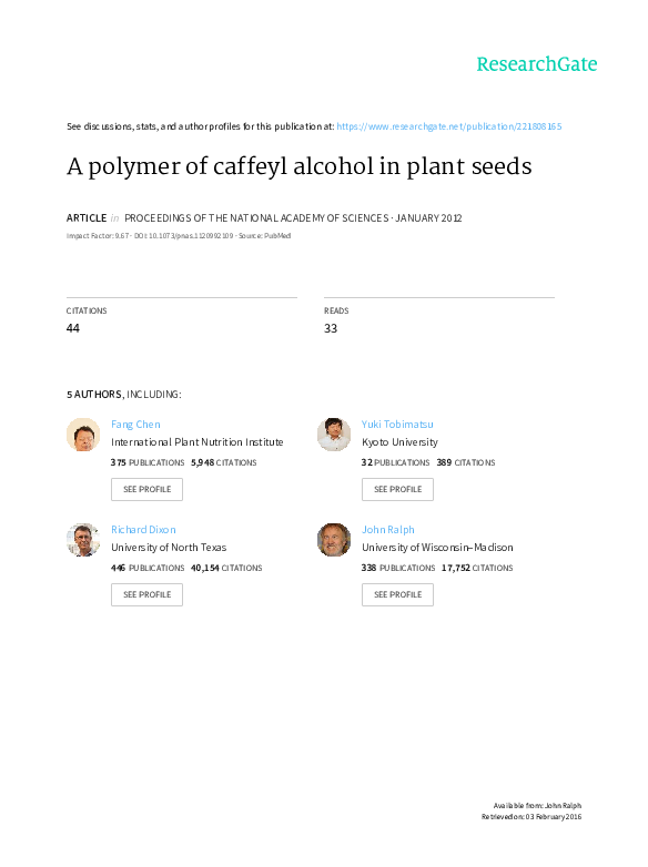(PDF) A polymer of caffeyl alcohol in plant seeds