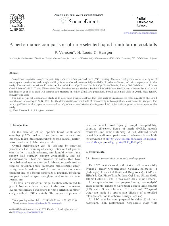 Pdf A Performance Comparison Of Nine Selected Liquid Scintillation