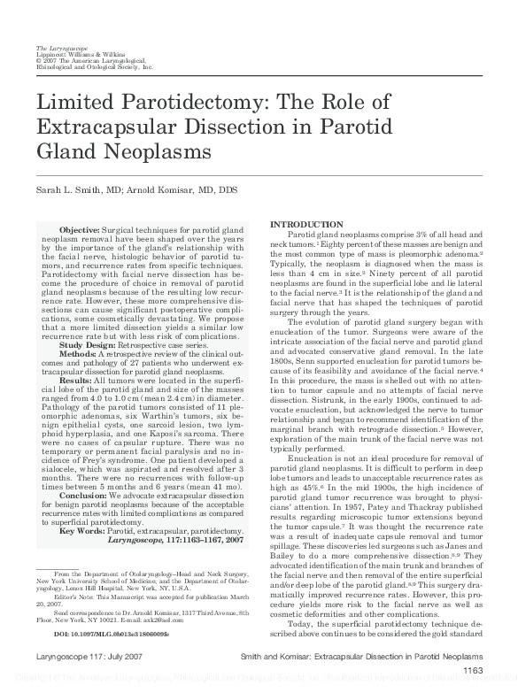 (PDF) Limited Parotidectomy: The Role of Extracapsular Dissection in ...