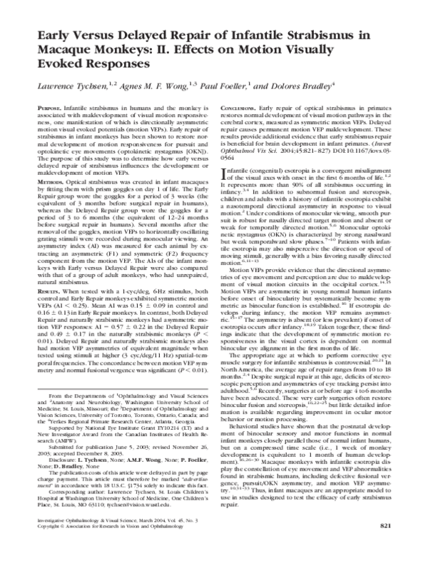 (PDF) Early Versus Delayed Repair of Infantile Strabismus in Macaque ...