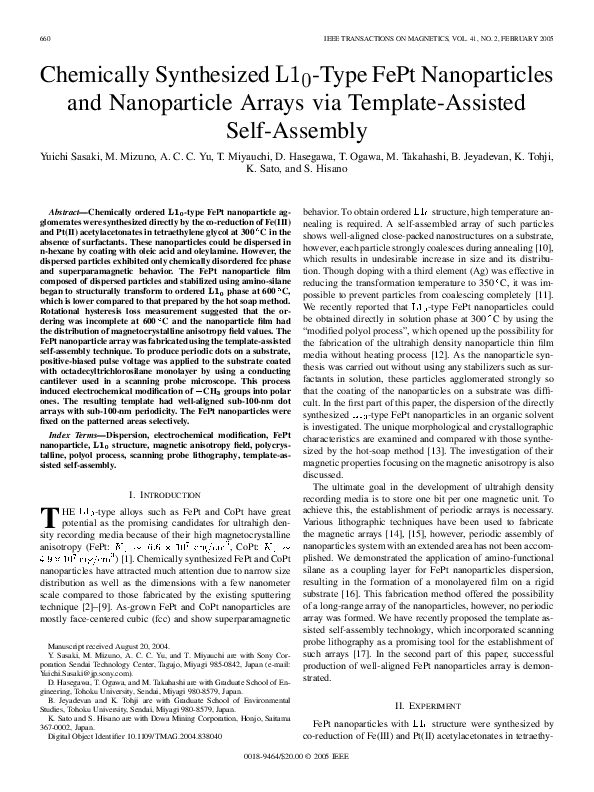 (PDF) Chemically synthesized L1/sub 0/-type FePt nanoparticles and nanoparticle arrays via ...