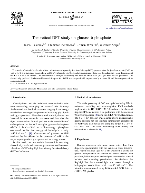 (PDF) Theoretical DFT study on glucose-6-phosphate