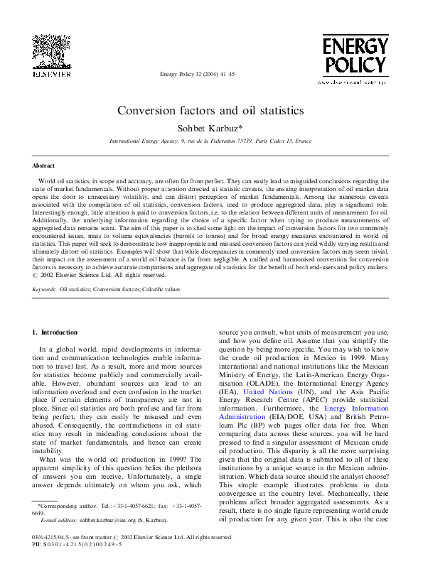 (PDF) Conversion factors and oil statistics