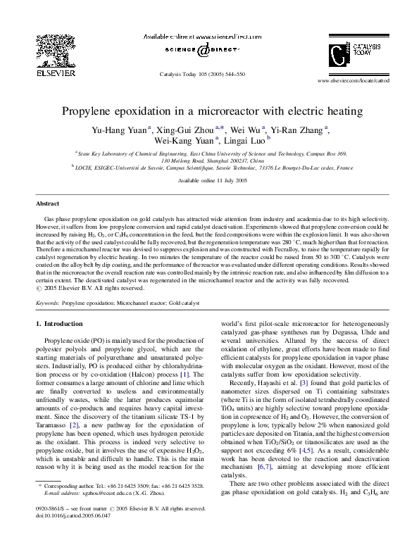 (PDF) Propylene epoxidation in a microreactor with electric heating