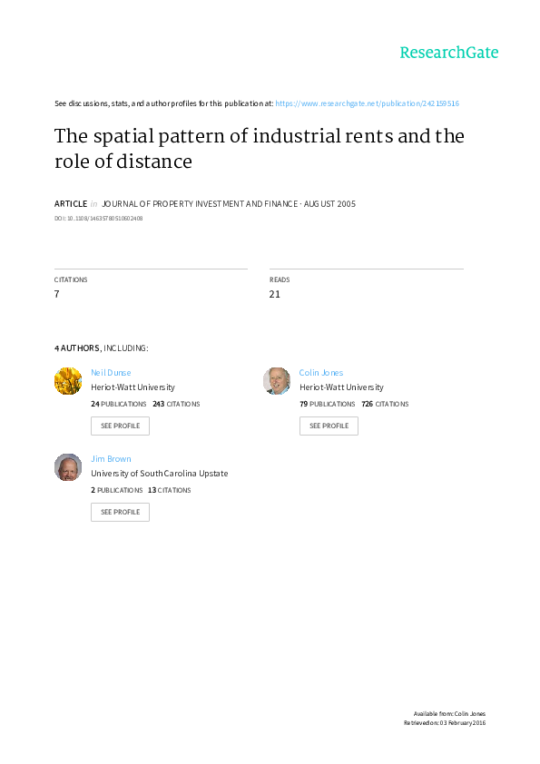 (PDF) The spatial pattern of industrial rents and the role of distance ...