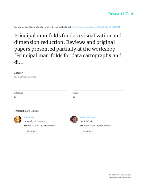 (PDF) Principal Manifolds for Data Visualization and Dimension Reduction