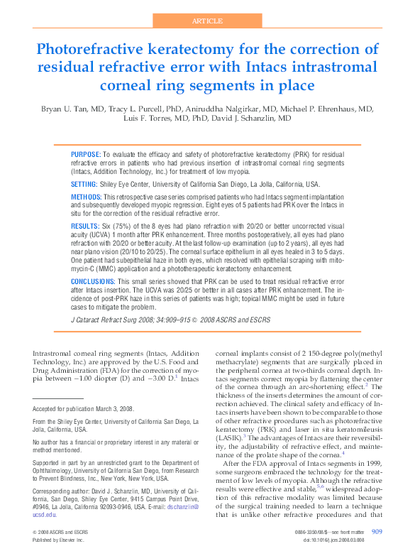 (PDF) Photorefractive Keratectomy for Correction of Epikeratophakia ...