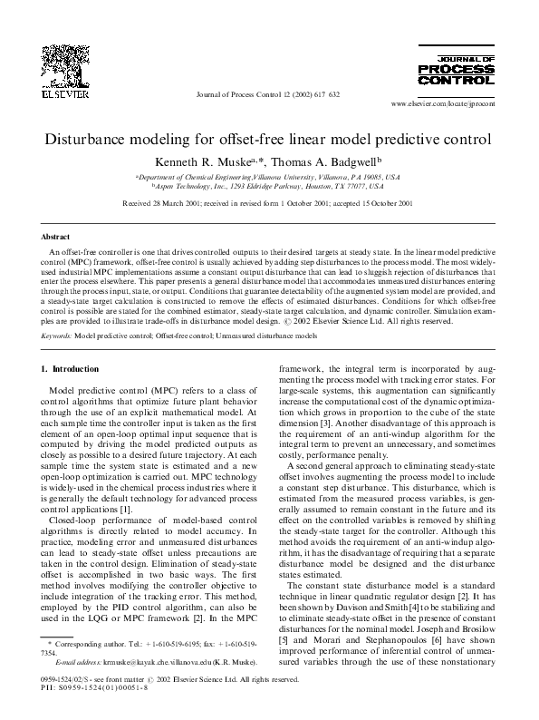 (PDF) Disturbance modeling for offset-free linear model predictive control
