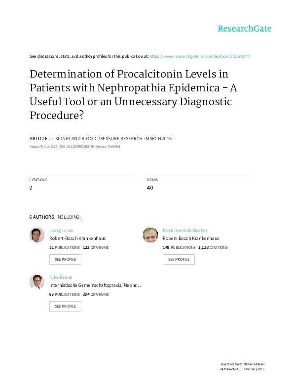 (PDF) Determination of Procalcitonin Levels in Patients with Nephropathia Epidemica - A Useful ...