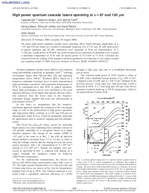 (PDF) High-Power Quantum Cascade Lasers Emitting at 8 μm: Technology and Analysis | Vladislav ...