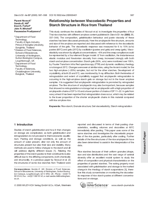 (PDF) Relationship between Viscoelastic Properties and Starch Structure in Rice from Thailand