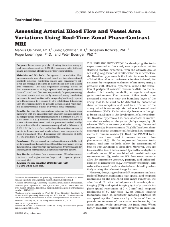 (PDF) Assessing arterial blood flow and vessel area variations using ...