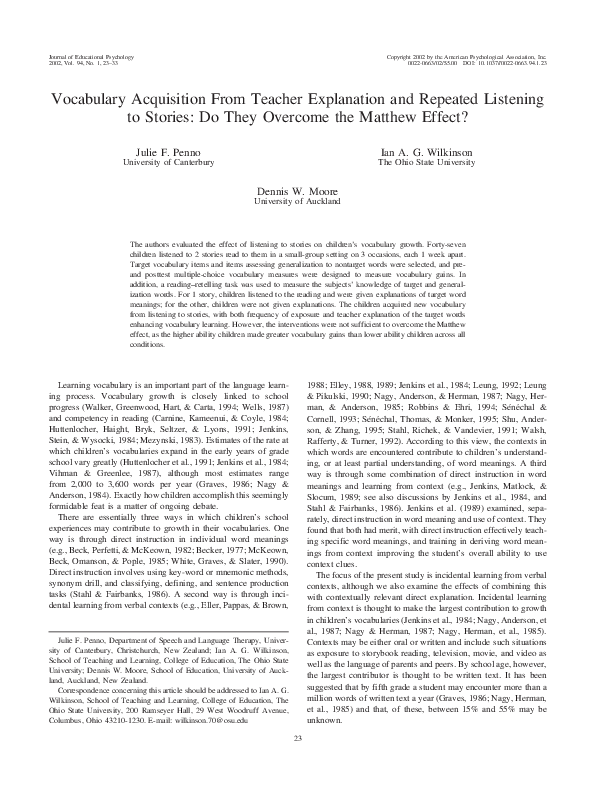 (PDF) Vocabulary acquisition from teacher explanation and repeated ...