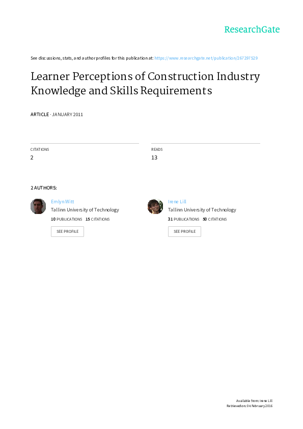 (PDF) Learner Perceptions of Construction Industry Knowledge and Skills ...
