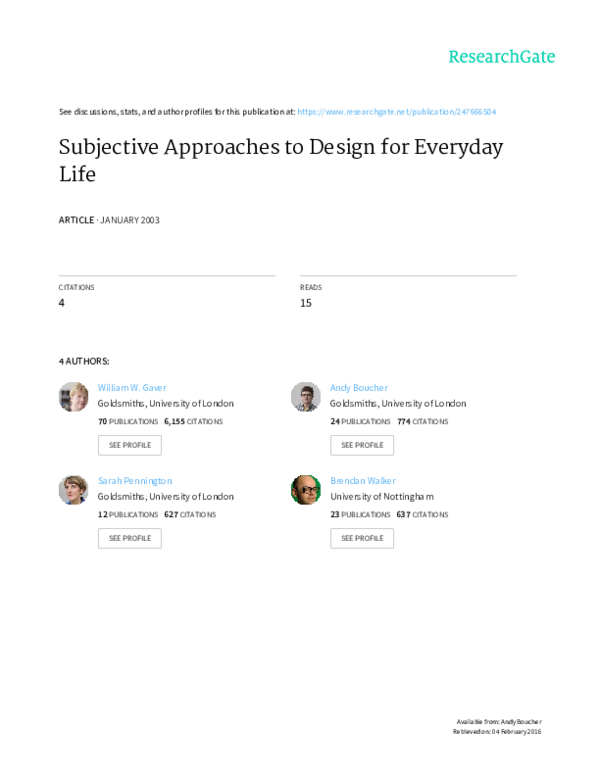 (PDF) Subjective approaches to design for everyday life