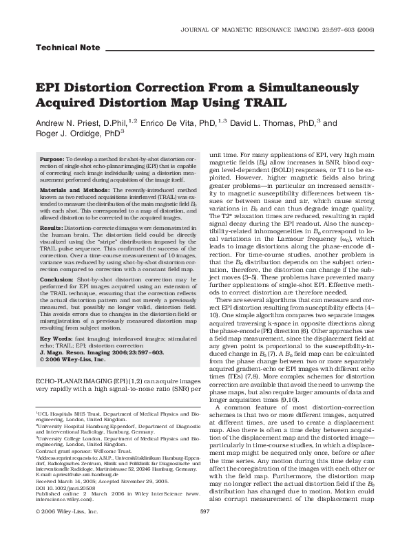 (PDF) EPI distortion correction from a simultaneously acquired distortion map using TRAIL