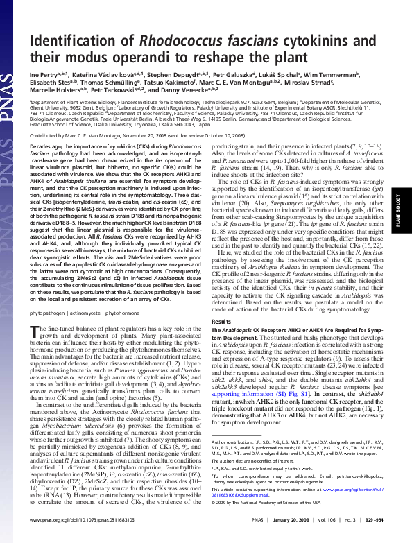 (PDF) Identification of Rhodococcus fascians cytokinins and their modus ...