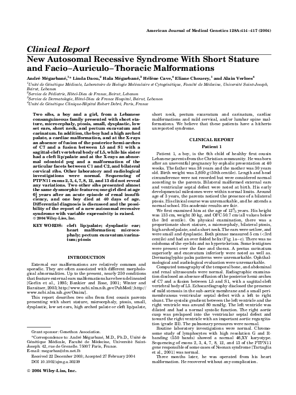(PDF) New autosomal recessive syndrome with short stature and facio ...