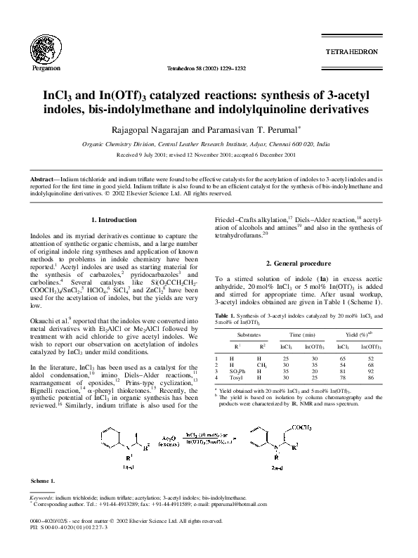 (PDF) InCl3 and In(OTf)3 catalyzed reactions: synthesis of 3-acetyl ...