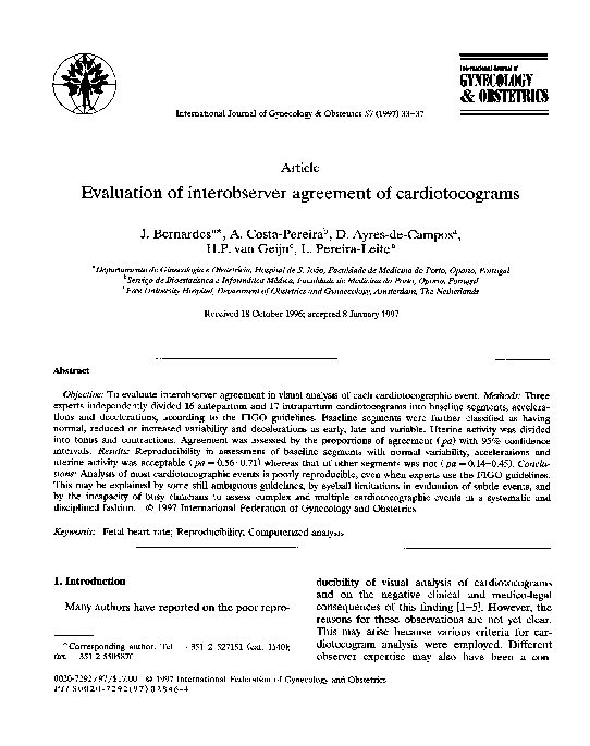 (PDF) Evaluation of interobserver agreement of cardiotocograms
