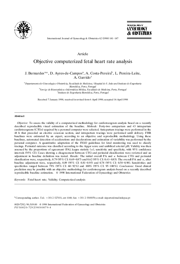 (PDF) Objective computerized fetal heart rate analysis