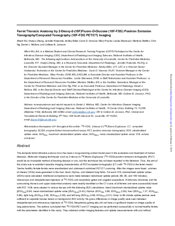 (PDF) Ferret Thoracic Anatomy by 2-Deoxy-2-(18F)Fluoro-D-Glucose (18F-FDG) Positron Emission ...