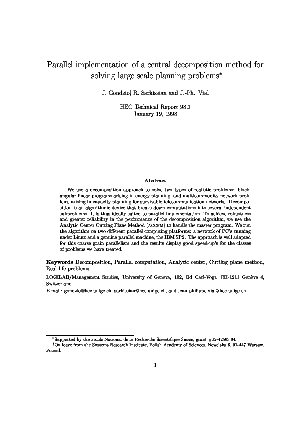 Pdf Parallel Implementation Of A Central Decomposition Method For