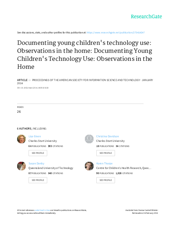 (PDF) Documenting young children's technology use: Observations in the home