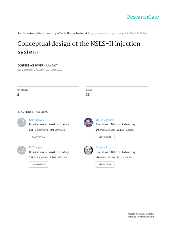 (PDF) Conceptual design of the NSLS-II injection system