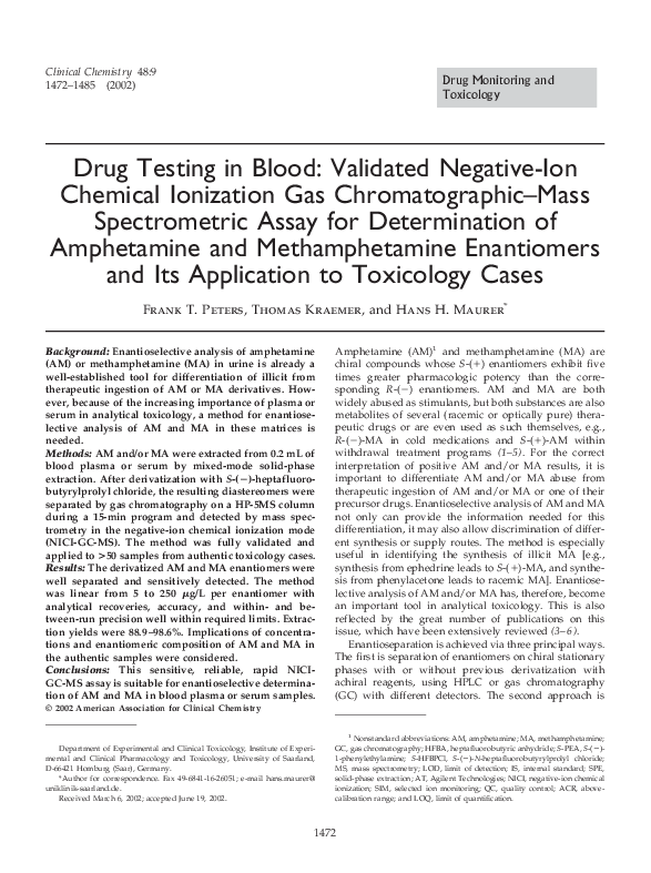 (PDF) Drug Testing in Blood: Validated Negative-Ion Chemical Ionization ...