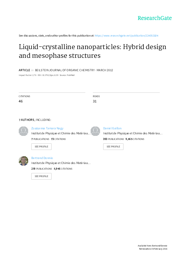 (PDF) Liquid-crystalline nanoparticles: Hybrid design and mesophase ...