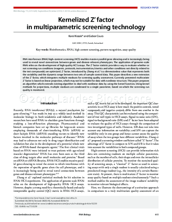 (PDF) Kernelized Z’ factor in multiparametric screening technology