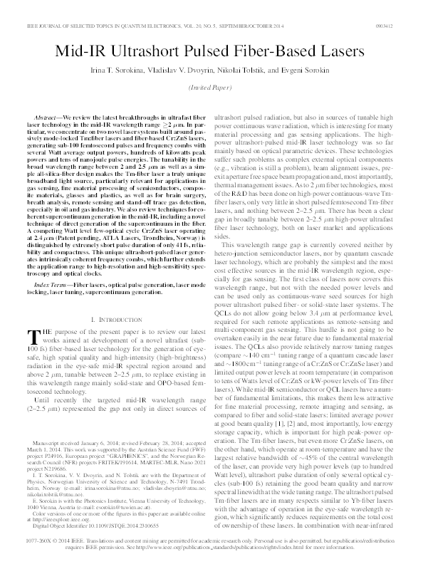 (PDF) Mid-IR Ultrashort Pulsed Fiber-Based Lasers