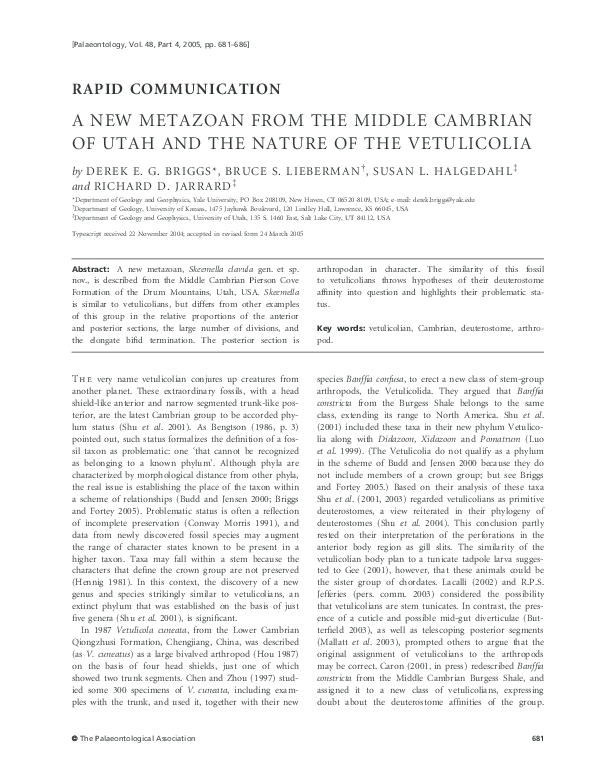 (PDF) A NEW METAZOAN FROM THE MIDDLE CAMBRIAN OF UTAH AND THE NATURE OF ...