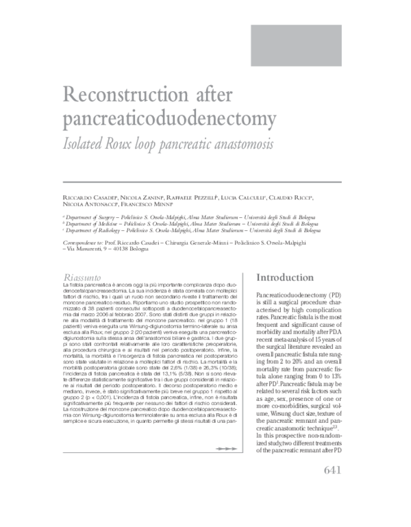 (PDF) Reconstruction after pancreaticoduodenectomy: isolated Roux loop ...