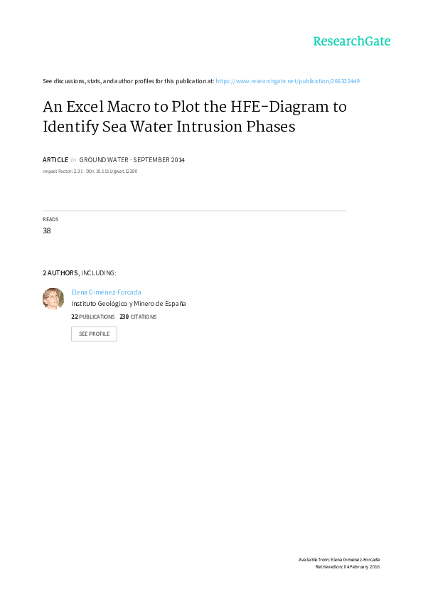 (PDF) An Excel Macro to Plot the HFE-Diagram to Identify Sea Water ...