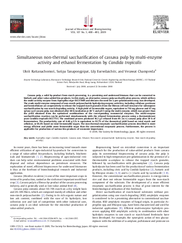(PDF) Simultaneous non-thermal saccharification of cassava pulp by multi-enzyme activity and ...