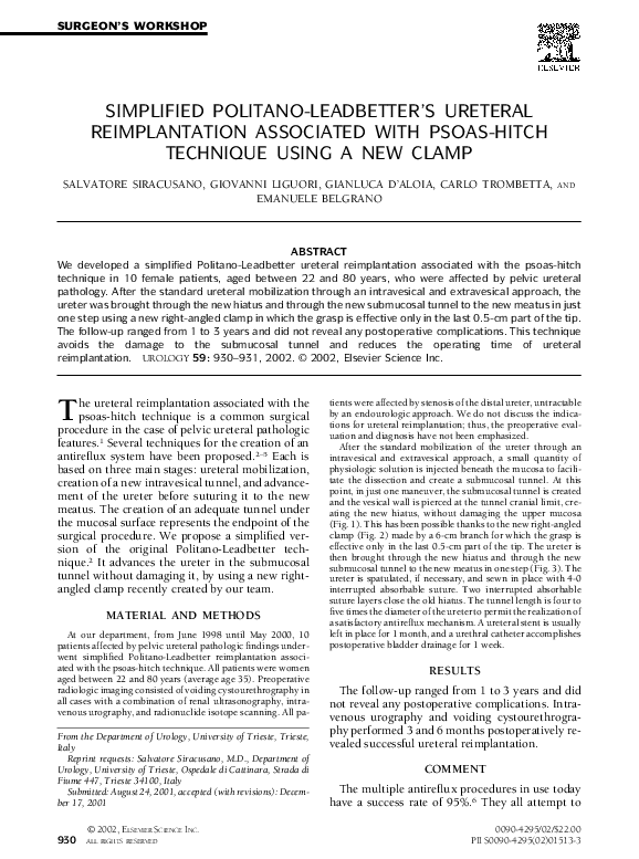 (PDF) Simplified Politano-Leadbetter’s ureteral reimplantation ...