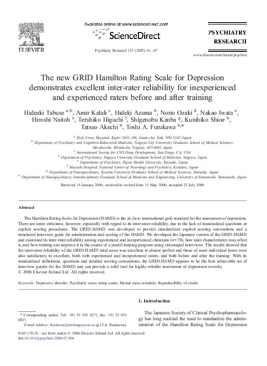 (PDF) The new GRID Hamilton Rating Scale for Depression demonstrates ...