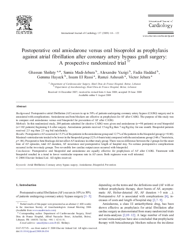 (PDF) Postoperative oral amiodarone versus oral bisoprolol as prophylaxis against atrial ...