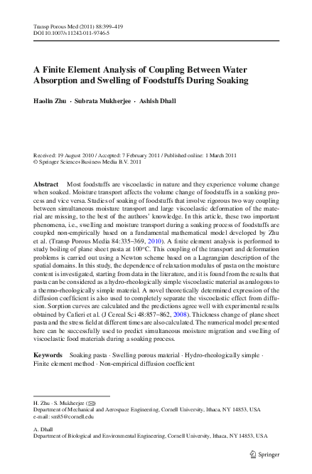 (PDF) A Finite Element Analysis of Coupling Between Water Absorption ...