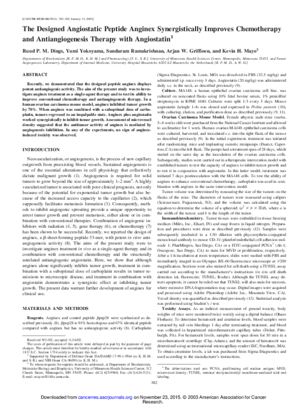 (PDF) The designed angiostatic peptide anginex synergistically improves ...