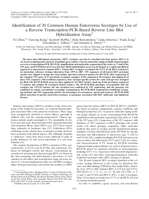(PDF) Identification of 20 Common Human Enterovirus Serotypes by Use of ...