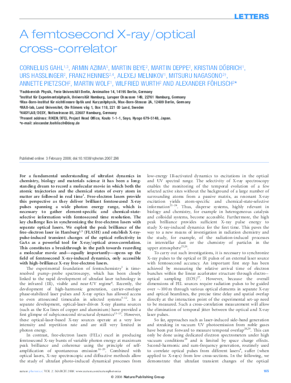 (PDF) A femtosecond X-ray/optical cross-correlator