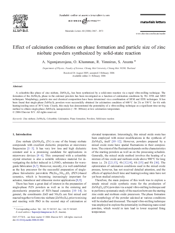 (PDF) Effect of calcination conditions on phase formation and particle ...