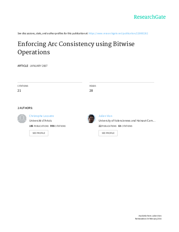 Pdf Enforcing Arc Consistency Using Bitwise Operations