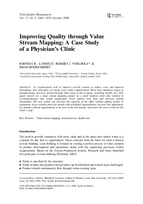 (PDF) Improving Quality through Value Stream Mapping: A Case Study of a Physician's Clinic