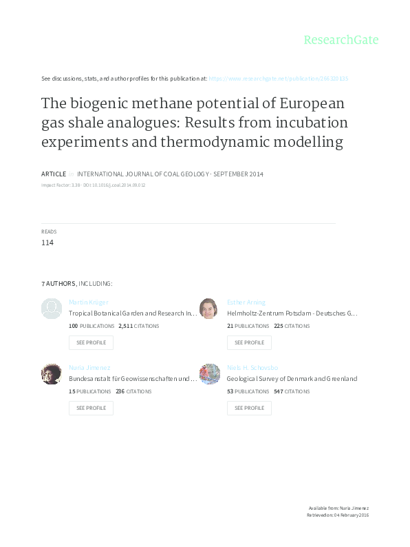 (PDF) The biogenic methane potential of European gas shale analogues ...