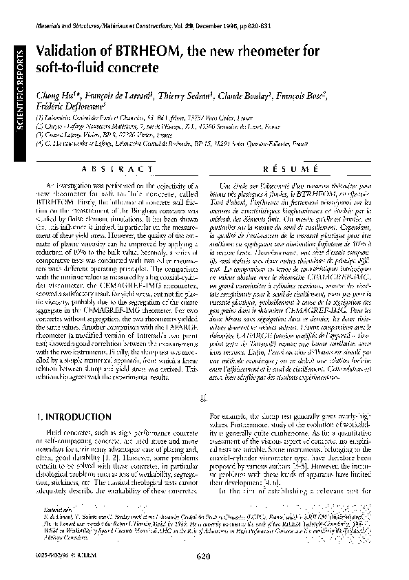 (PDF) Validation of BTRHEOM, the new rheometer for soft-to-fluid concrete