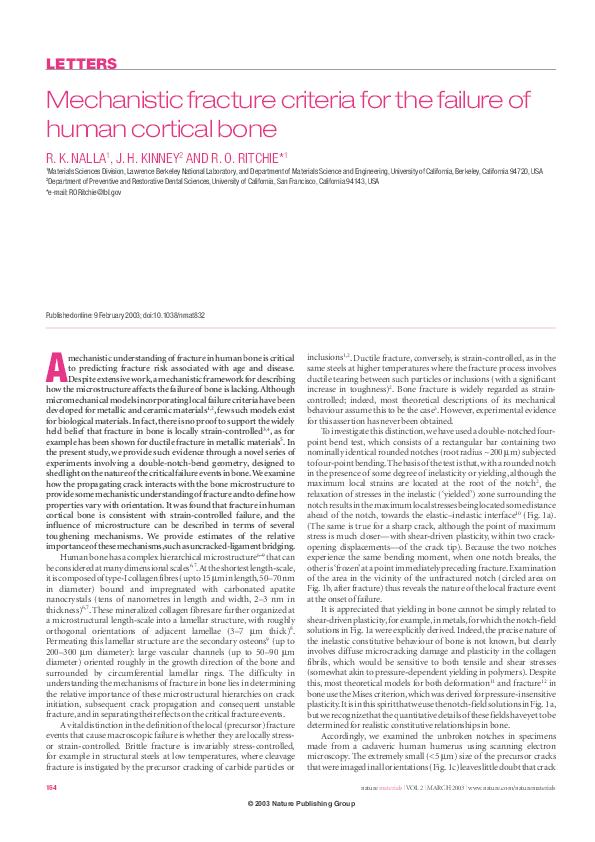 (PDF) Mechanistic fracture criteria for the failure of human cortical bone